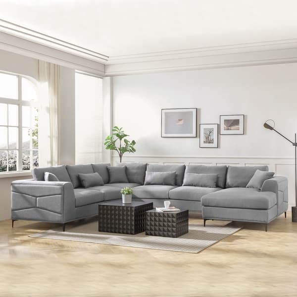 Modern Grey 145" x 117" L-Shape Large Sectional Sofas for Living Room with Chaise - Bed Bath ...